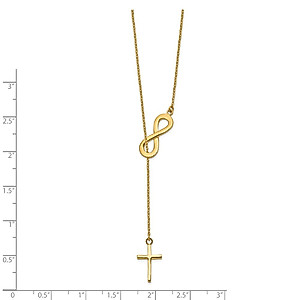 Solid 14k Yellow Gold Infinity Love Knot Symbol and Cross Lariat Necklace Chain - with Secure Lobster Lock Clasp 18" (Width = 0mm)
