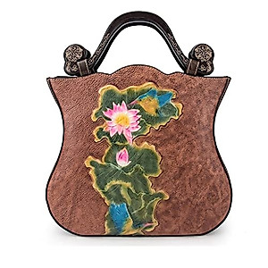 ZHUHW Vintage Handbag Women's Bag Designer Ladies Casual Handbag Hand Embossed Floral Shoulder Bag (Color : Black, Size : 32.5cm*9.5cm*28cm.)