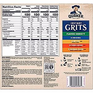 Quaker Instant Grits, 4 Flavor Variety Pack, 0.98oz Packets,44 Count (Pack of 1)