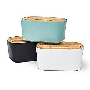 Sonder Los Angeles, Modern Bamboo Fiber (White) Bread Box for Kitchen Countertop with Reversible Wood Serving Lid, Homemade Bread Storage 14.25 x 9.25 x 7in, Storage Bin and Bread Container