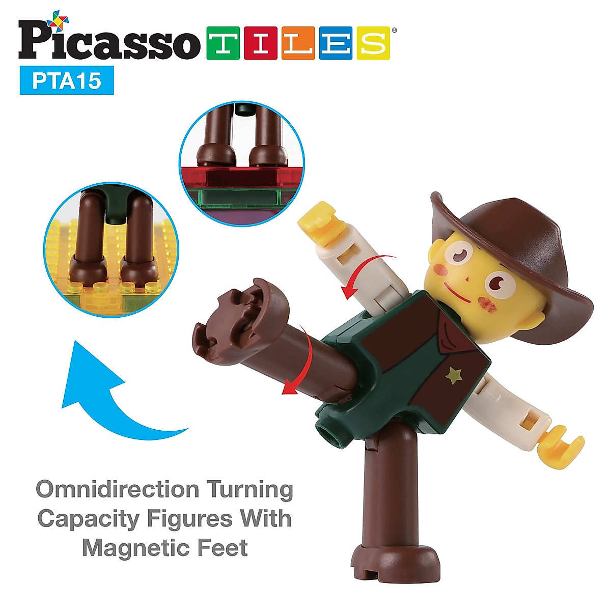PicassoTiles 15-Piece Magnetic Character Action Figures Add-on Set for Construction Building Block Tiles