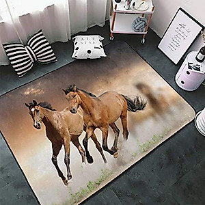 Premium Ultra Soft Durable Thick Area Rug - Luxury Fashion Non-Slip Animal Running Wild Horse Designs Large Rugs Bedside Mats Home Decor Carpet for Bedroom Nursery Living Room Playroom