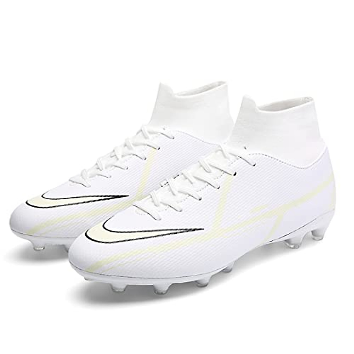 Men's Soccer Boots Football Cleats AG Hightop Football Shoes Athletic Indoor Outdoor Comfortable Soccer Shoes White