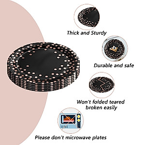 Disposable Paper Plates Round Black and Rose Gold Dots 50 x 7" Plates，Black and Rose Gold Plates Foil Polka Dots Paper Plates Party Supplies for All Occasions 50 PCS