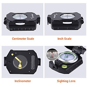 Compass, Sportneer Compass Survival Compass Hiking Military Compass with Inclinometer Waterproof Lensatic Compass Magnetic Compass Boy Scout Compass for Hiking Camping Hunting with Carry Bag
