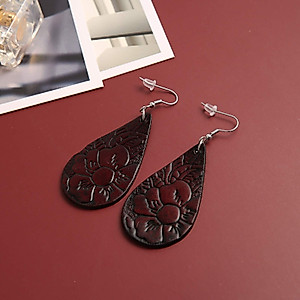 Women's leather leaf earrings fashion pendant spring, summer and autumn ladies earrings (Brown)