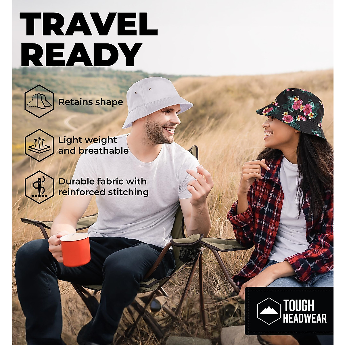 Tough Headwear Summer Bucket Hat - Fisherman Hat - Beach Bucket Hats, Men & Women for Protection White