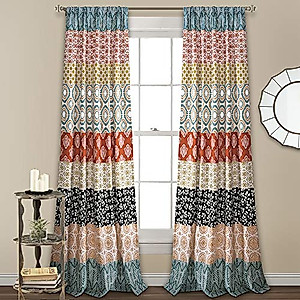 Lush Decor Bohemian Stripe Window Curtain Colorful Bold Design Panel Pair, 52"W x 84"L, Turquoise & Orange