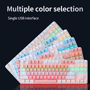 BLUEXIAO K100 Mechanical Gaming Keyboard, USB Wired Green Axis Ergonomic Mechanical Feeling Keyboard with Blue Switches for Desktop, Computer, PC (87 Keys,BlueWhite)