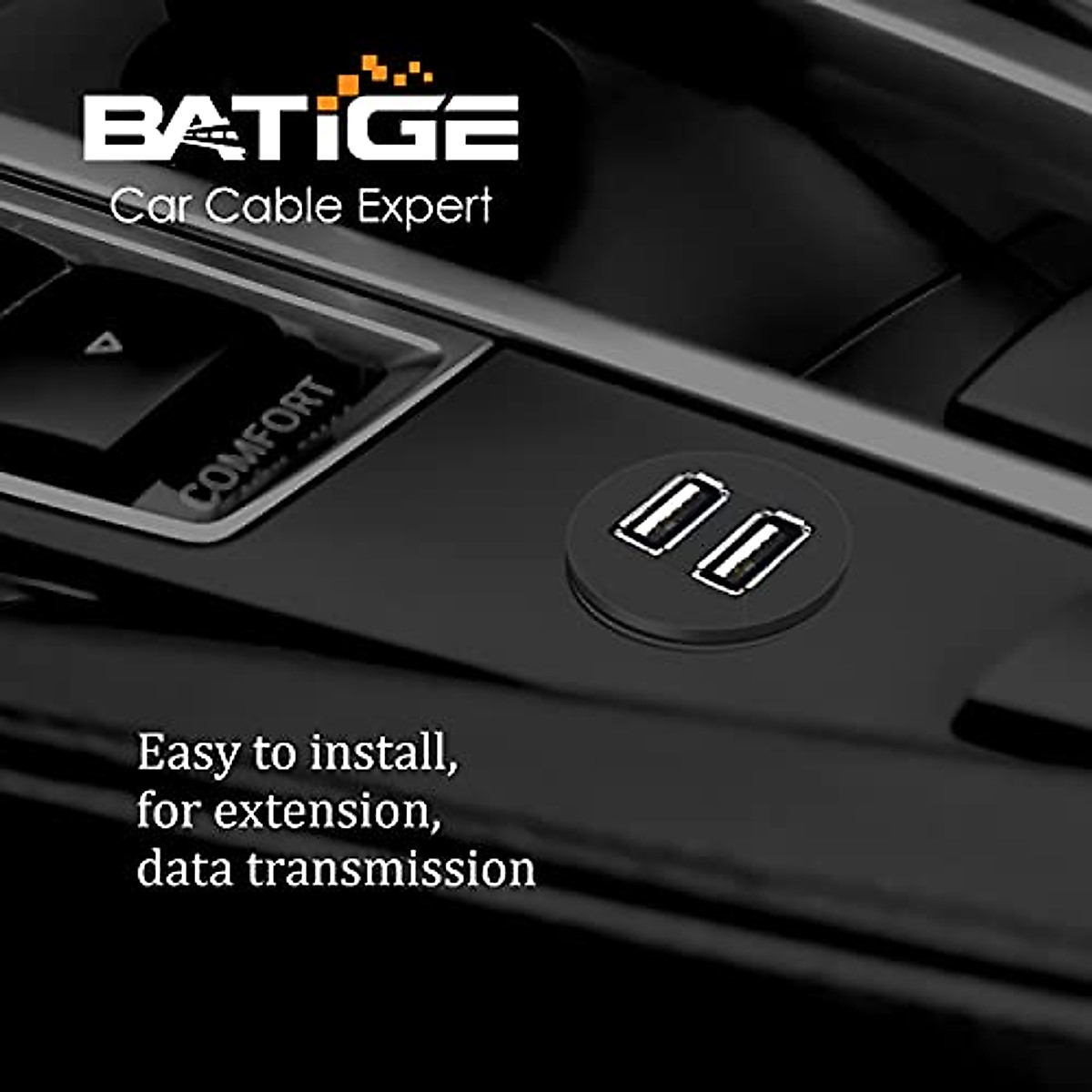 BATIGE Dual USB Female Car Mount Flush Cable 2 Ports for Extension and Data Transmission Can Charge and Transfer Data at The Same Time Car Waterproof USB Cable 3ft