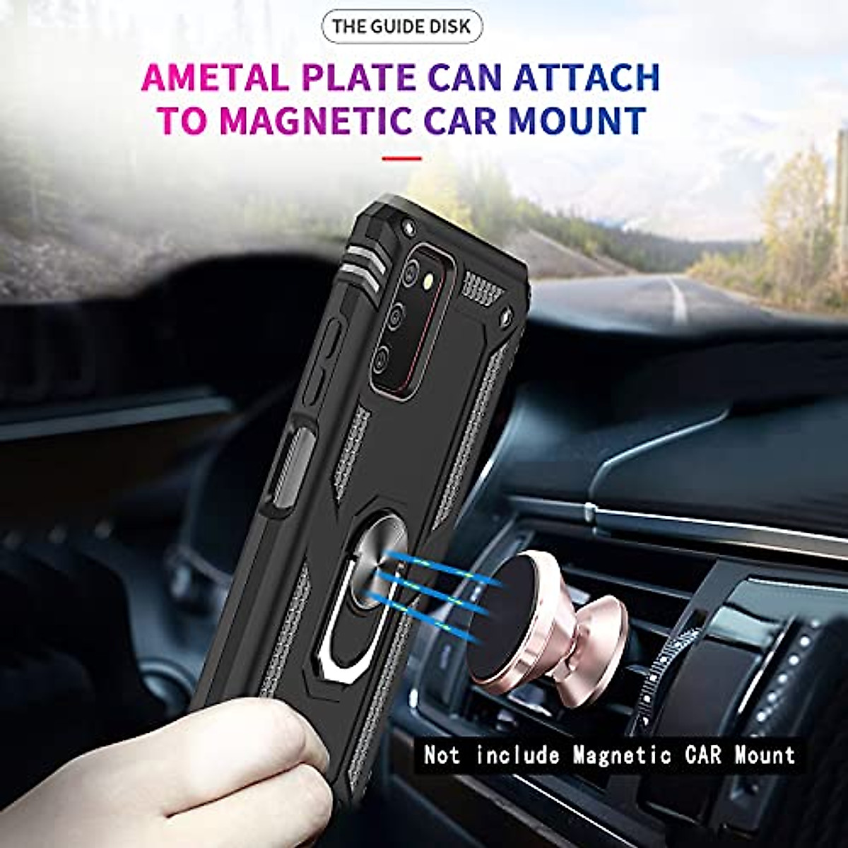 LeYi for Samsung Galaxy A03S Phone Case, Samsung AO3S Case with [2 Pack] Screen Protector, [Military-Grade] Magnetic Ring Kickstand Protective Phone Case for Galaxy A03S (6.5 Inch), Black