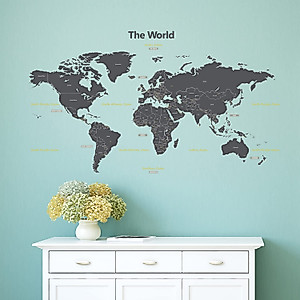 DECOWALL DL2-1509G Large Modern Grey World Map Kids Wall Stickers (46x27 inch) Wall Decals Peel and Stick Removable Wall Stickers for Kids Nursery Bedroom Living Room Decor