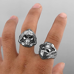 Jude Jewelers Retro Vintage Stainless Steel Death Skull Gothic Punk Party Biker Halloween Holiday Hiphop Ring (Silver, 6)