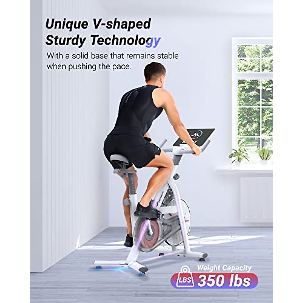 MERACH Exercise Bike, Bluetooth Stationary Bike for Home with Magnetic Resistance, Indoor Cycling Bike with 350lbs Weight Capacity, iPad Holder, TT, White