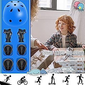 Kids Protective Gear Set and Helmet,Boys Girls Adjustable Helmet with Pads Set Knee Elbow Pads and Wrist Guards for Roller, Scooter, Skateboard, Bicycle for 3-8 Years Old Kids (Blue)