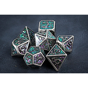Mystical Forest of Elf DND Metal Dice Set for Dungeons and Dragons Gifts, D&D, D and D, Pathfinder, Accessories, D20, Polyhedral, Resin Dice, Metal, Dice Tray, Tower, Bag, Box