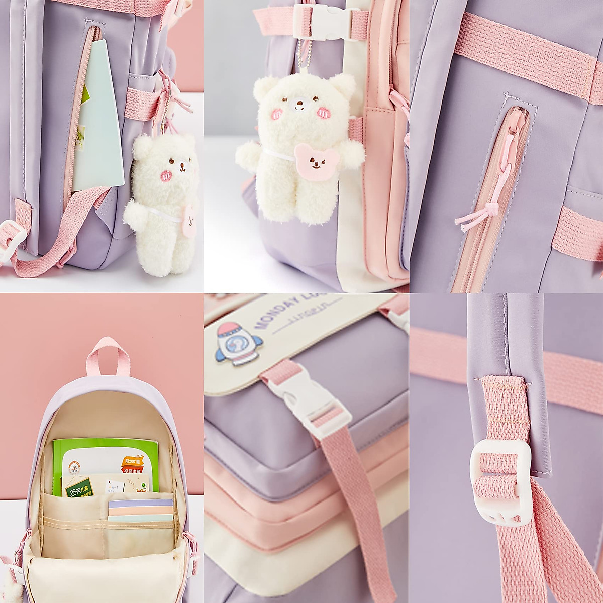 Kawaii Backpack For School Cute Aesthetic Kids Elementary Kindergarten With Kawaii Pin And Accessories Chains Mochilas Escolares Para Niñas Toddler Backpack For Girls, Purple