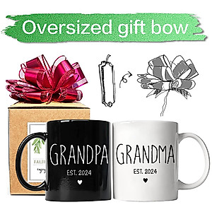 FALJIOK 2Pcs Grandparent Coffee Mugs 11oz Est 2024 Set, 2024 Best Congratulatory Gifts for Grandparent Mom Dad, Christmas Birthday Thanksgiving Gifts for Grandma Grandpa Black & White