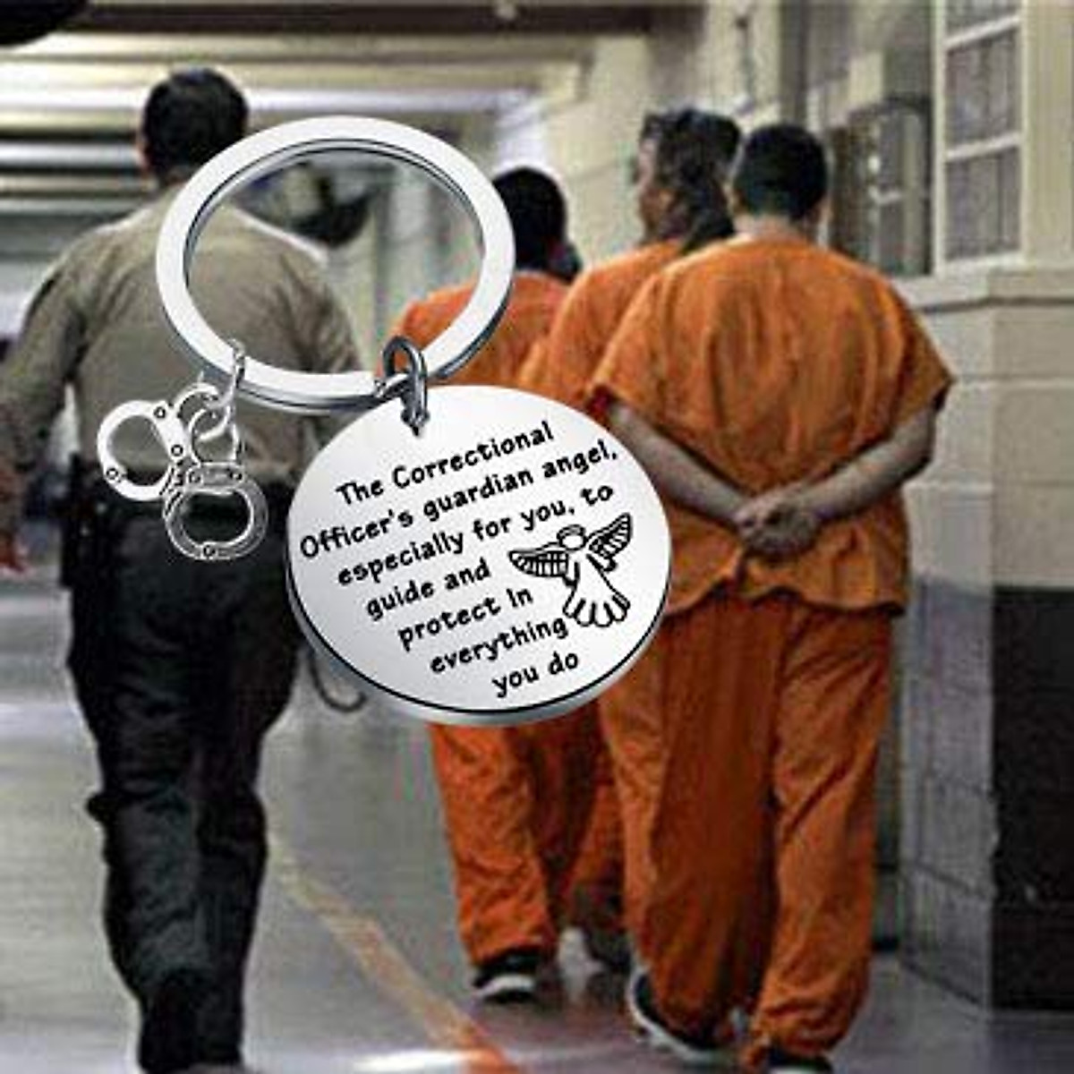 FEELMEM Correctional Officer Prayer Jewelry A Correctional Officer's Guardian Angel Protect in Everything You Do Keychain Gift for Jailer Prison Guard (The Correctional)