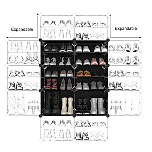 BASTUO 6 Cubes Shoe Rack with Door, 24 Pair Plastic Shoe Rack with Door, for Livingroom, Bedroom and Office (Black)