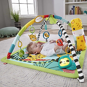 Fisher-Price Baby Playmat 3-in-1 Rainforest Sensory Gym with Music & Lights, Tummy Wedge & 5 Developmental Toys for Newborns 0+ Months
