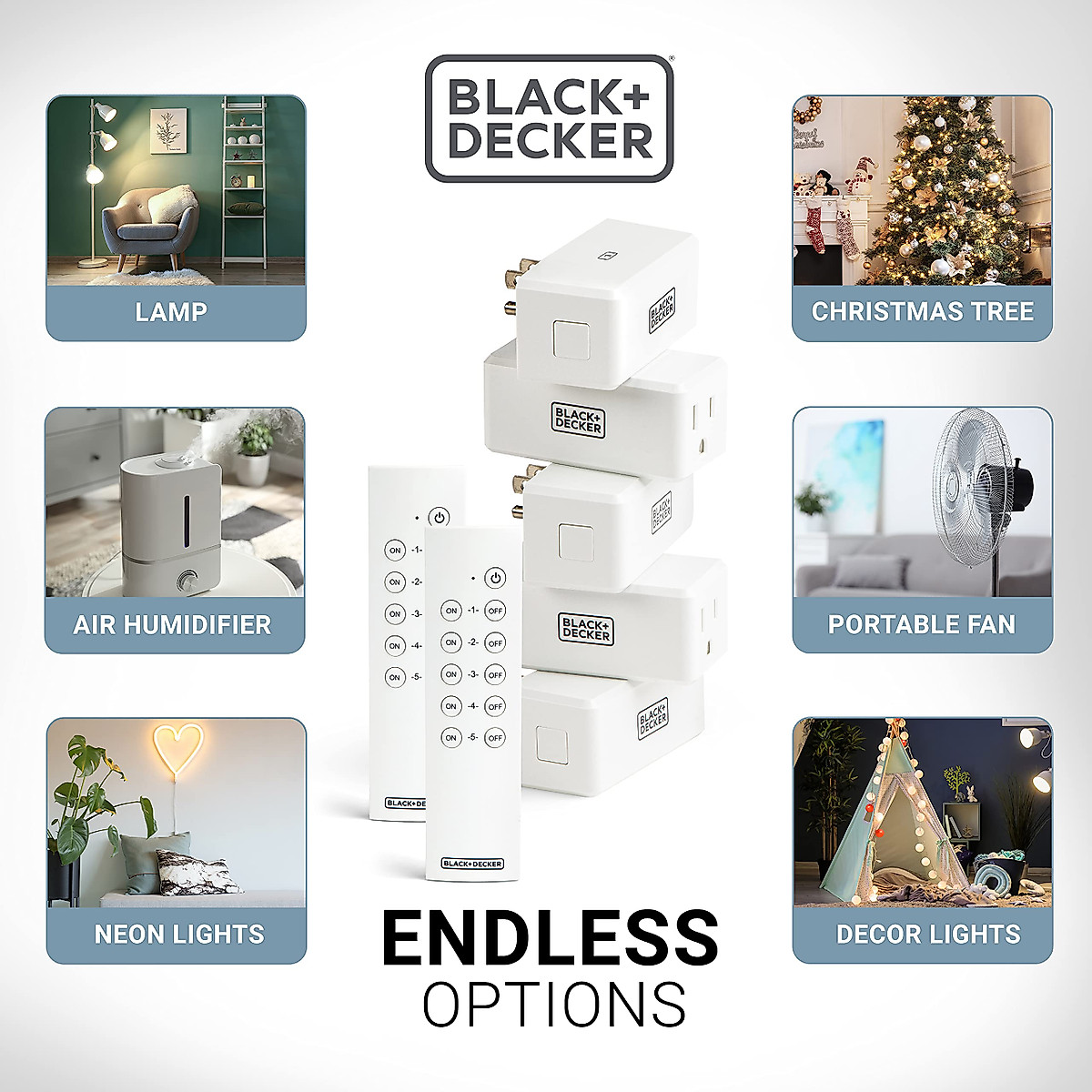 BLACK+DECKER Wireless Remote-Control Outlet, Pack of 5 Outlets, 2 Remotes - Premium Light Switches