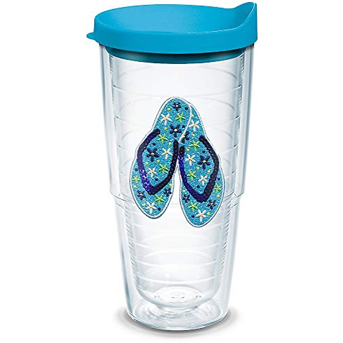 Tervis Sequins Flip Flops Made in USA Double Walled Insulated Tumbler Cup Keeps Drinks Cold & Hot, 24oz, Clear