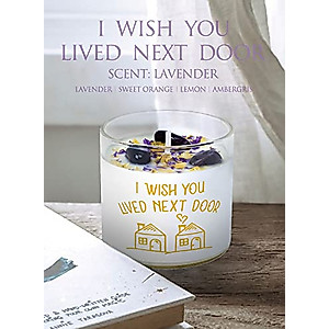 Lavender Crystal Candles, POSOWEL Lavender Soy Candle - I Wish You Lived Next Door - Best Friend, Friendship Gifts for Women, Mothers Day, Birthday Gifts for Friends Mom Wife