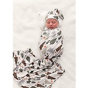 Terriboo Newborn Receiving Blankets Baby Swaddle Hat Set Tree Pattern