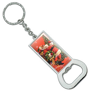 GRAPHICS & MORE Christmas Holiday Santa Skating Toys Tree Keychain Rectangle Chrome Plated Metal Bottle Cap Opener