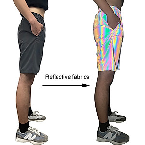 LZLRUN Rainbow Reflective Shorts Pants Men Fluorescent Trousers Casual Night Jogger (XL, Shorts)