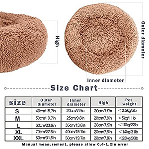 Nepfaivy Calming Dog Cat Donut Bed - Fluffy Cat Beds for Indoor Cats Washable, Round Dog Beds for Small Dogs, Anti Anxiety Plush Pet Pillow Bed for Puppy, Waterproof Non-Slip Bottom