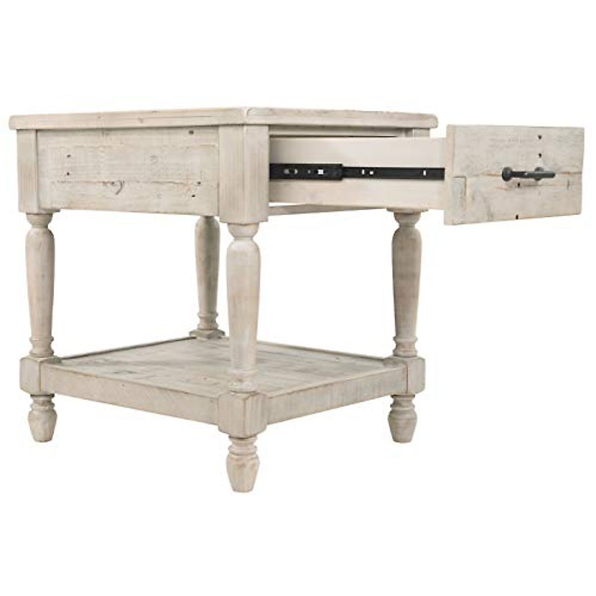 Signature Design by Ashley Shawnalore Farmhouse Solid Pine Wood End Table, Weatherworn White Finish