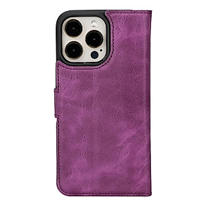 HARDISTON Genuine Leather Handmade Wallet Case Compatible with iPhone 15 Pro Max - MagSafe Compatible - Detachable Magnetic Flip Cover with Card Holders - Horizontal Kickstand (Purple)