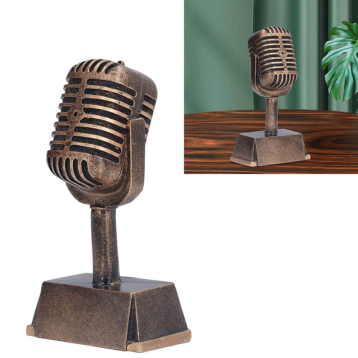 Award Trophies, 6.5in Music Award Trophy Synthetic Resin Decorative Microphone Tabletop Ornament for Home Singing Competition, Party Celebrations