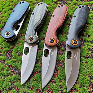 DOOM BLADE Gifts for Men Pocket Knife, Folding Knives with Pocket Clip 2.63 inches Blade Length 440C Stainless Steel Blade with Wood Handle,Lightweight,For Outdoor, Hunting, Fishing,Camping (Blue)