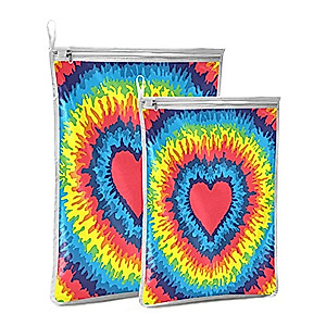 Poeticcity Colorful Heart, Love, Rainbow Tie Dye Background 2 Pack Polyester Reusable Machine Washable Mesh Laundry Bags, Travel Dirty Bag for Bra, Socks, Shoes on Home Camp Trip