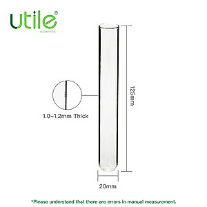 Utile 50pcs of Plain Cylindrical Glass Test Tubes, Vol.20ml, 20x150mm, Medium Borosilicate Glass Material, 4004.0135.50