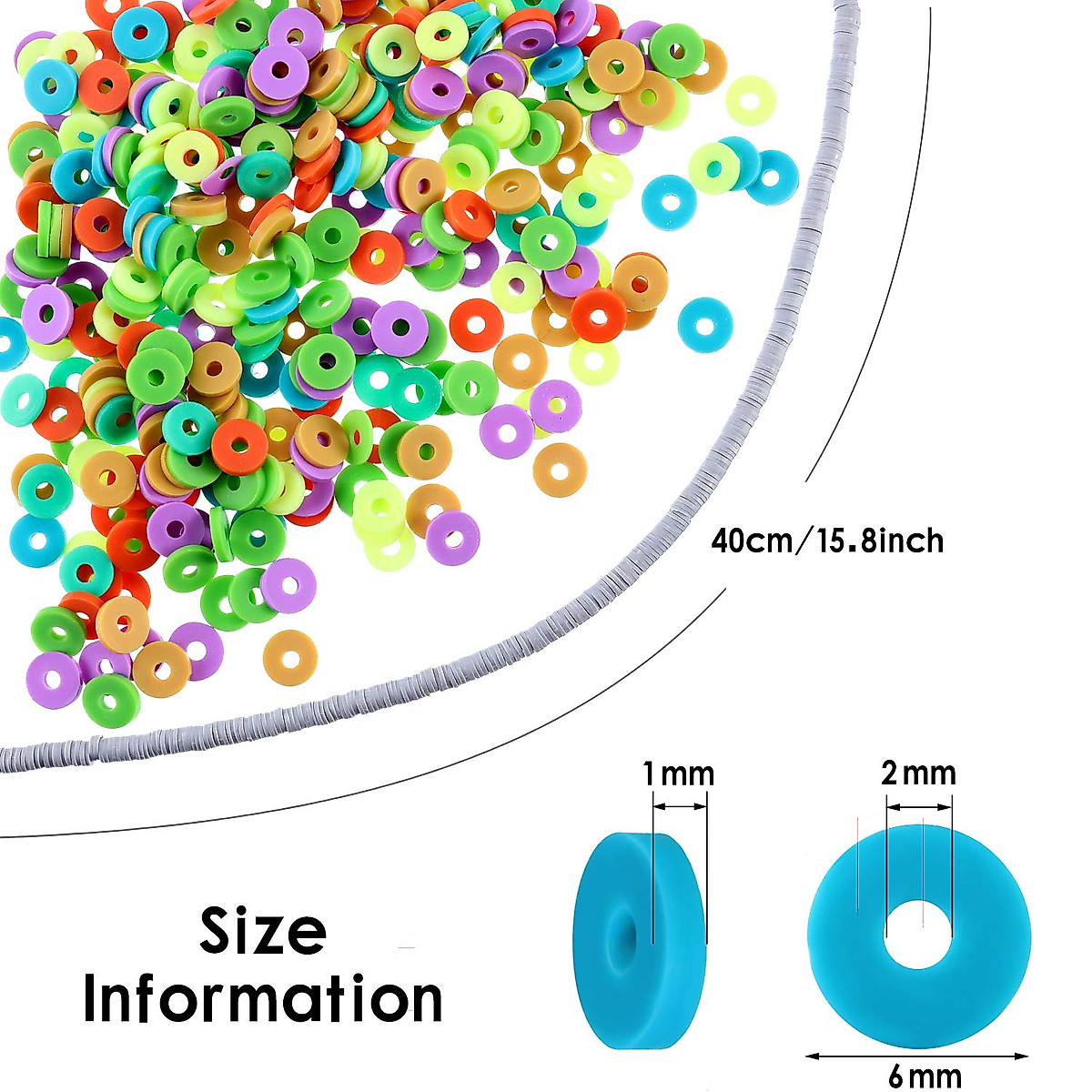 8000 Pieces 20 Strands Polymer Clay Beads Disc Flat Heishi Beads Round Vinyl Handmade Spacer Beads for Making Jewelry Necklace Bracelet DIY Crafts