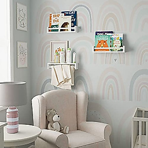 Brightmaison Nursery Book Shelves - Floating Wall Shelves – Baby, Kids, Nursery Wall Decor - Wall Mount Book Organizer Storage Ledge, Display Holder for Toys - Set of 3, Ships Assembled (White)