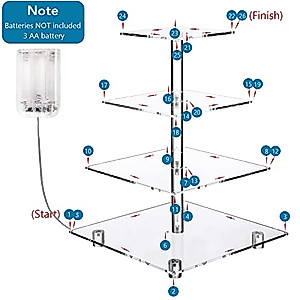 4 Tier Square Cupcake Stand for Birthday, Wedding Party, Graduation, Anniversary, Gender Reveal Party or Bridal and Baby Shower, LED Light String Cupcake Tower, Christmas Party Supplies for Display