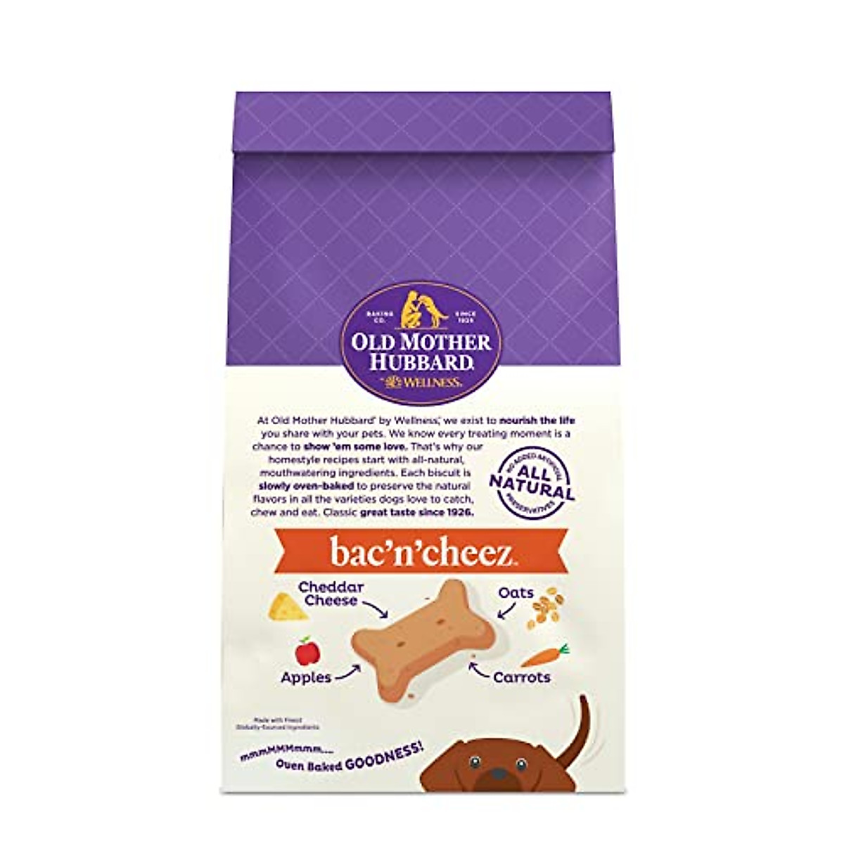 Old Mother Hubbard by Wellness Classic Bac'N'Cheez Natural Dog Treats, Crunchy Oven-Baked Biscuits, Ideal for Training, Small Size, 20 ounce bag
