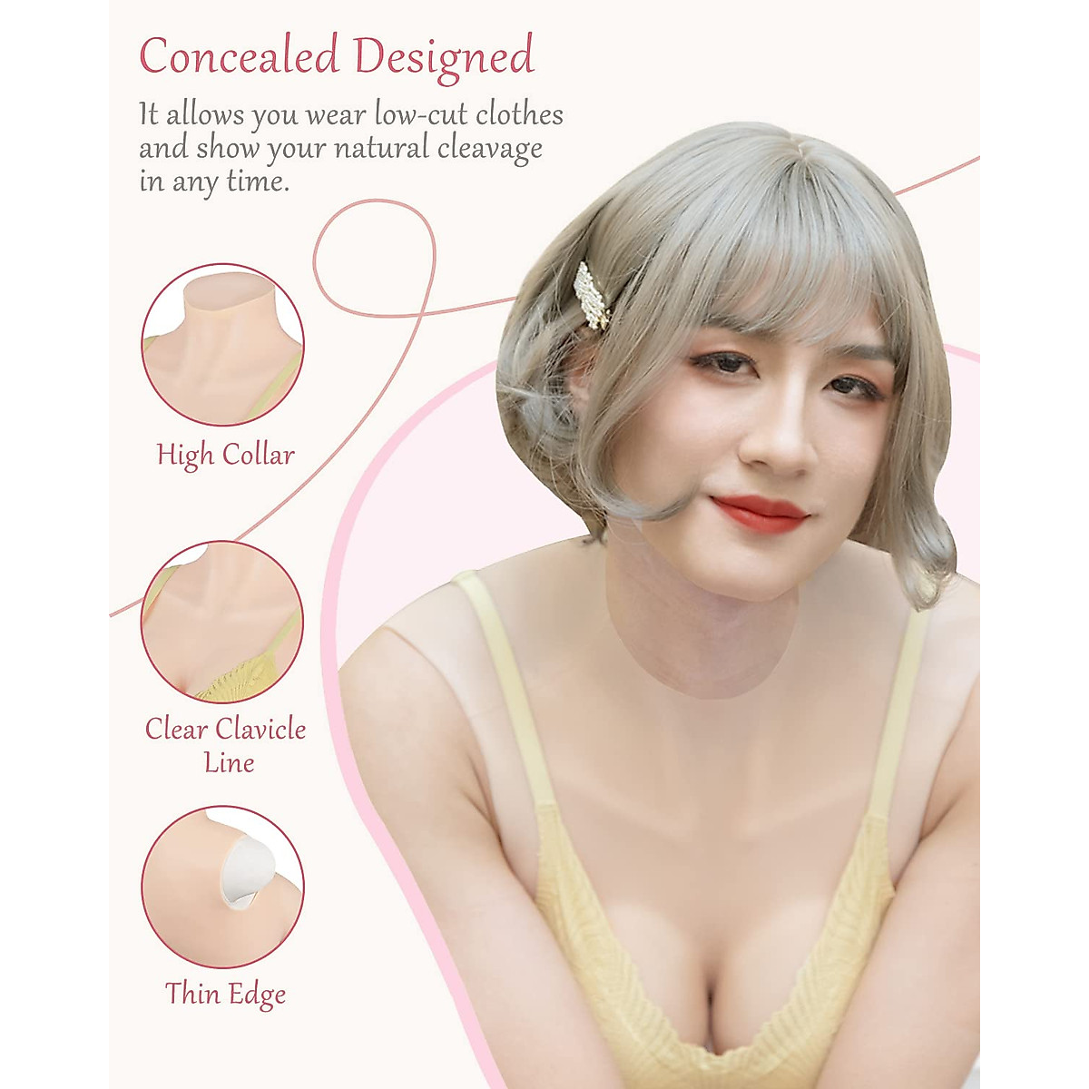 Peikey Breastplate Silicone Breast Forms with Bra B-G CUP Breast Plates for Crossdressers Drag Queen Mastectomy,Nude,Cotton Filler,B CUP