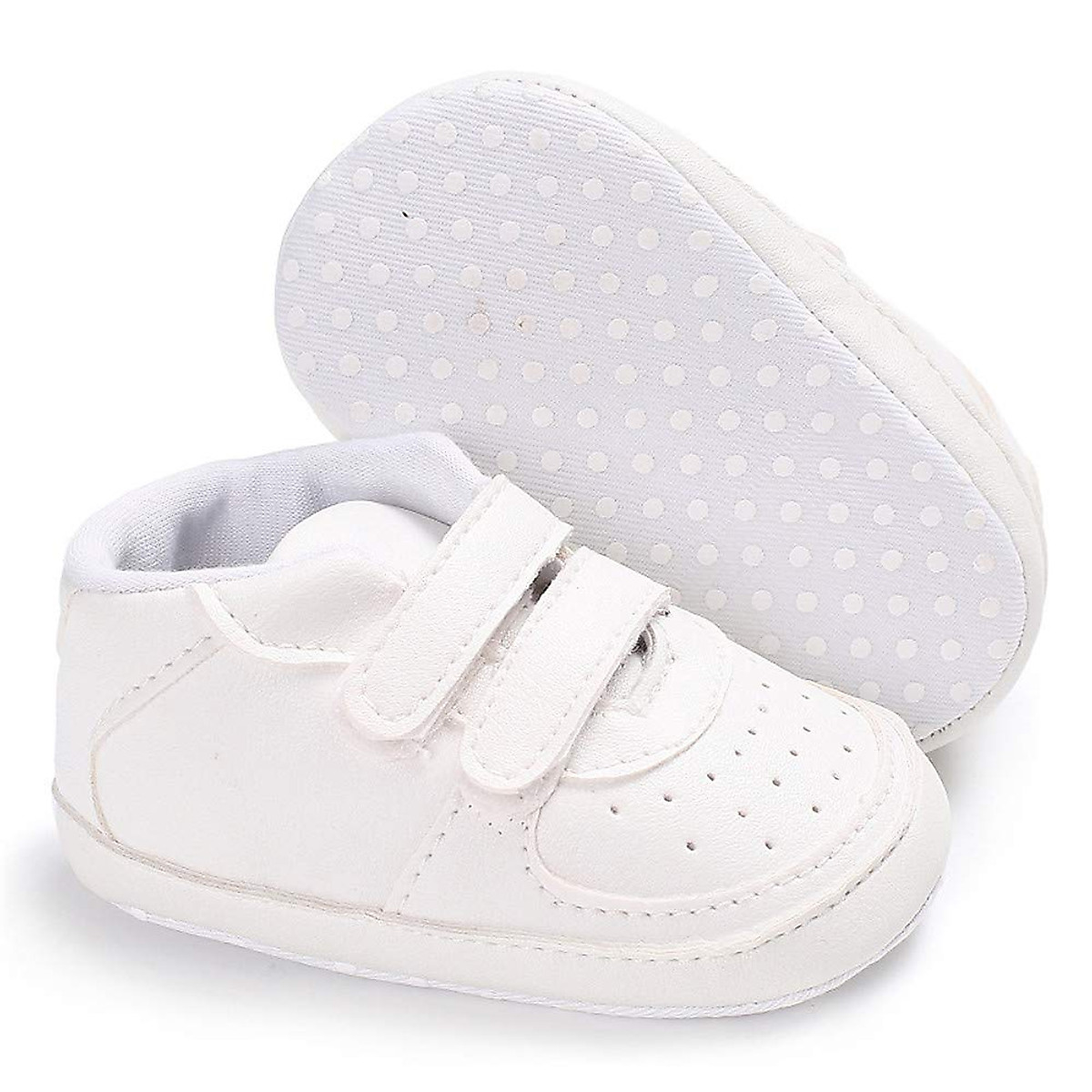 Csfry Newborn Baby Boys' Premium Soft Sole Infant Prewalker Toddler Sneaker Shoes White US4