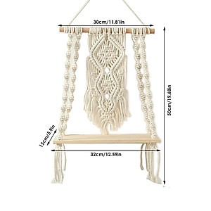 Macrame Hanging Shelf with Handmade Woven Tassel Hanger Rustic Wall Shelves Aesthetic Hanging Shelf Aesthetic Wall Decor Aesthetic Room Decor Rope Floating Shelf for Photo Frame Plant Hangers (D)