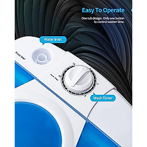 Muhub Portable Mini Washing Machine, Small Washer no dryer, 7.7lbs Semi-Automatic Compact Washer Machine, Laundry Washer for Home Apartment RV, Blue