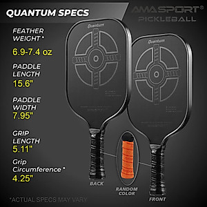 Quantum Pickleball Paddle JC003 - Featherweight Carbon Friction Textured Surface with High Grit & Spin and Agility, Super Lightweight Pickleball Rackets with Highly Flexible and Fast Shot