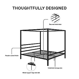 DHP Modern Metal Canopy Platform Bed with Minimalist Headboard and Four Poster Design, Underbed Storage Space, No Box Spring Needed, King, Black