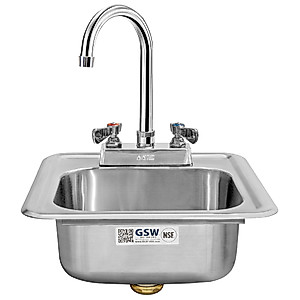 GSW HS-0810I Mini 13" x 13" Commercial Stainless Steel Drop-In Hand Sink with Gooseneck Faucet for Restaurants, Kitchens, Clinics, Bars