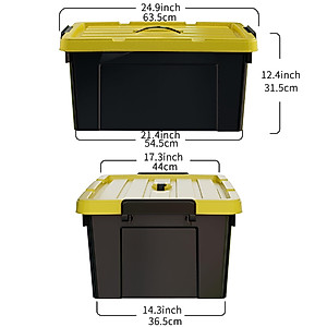 Cetomo 72Qt*6 Durabilt Flip Lid Stackable Heavy Duty Tough Storage Container Tote, Plastic Storage Bins, Storage Box, Black Base with Yellow Lid (6 Pack)